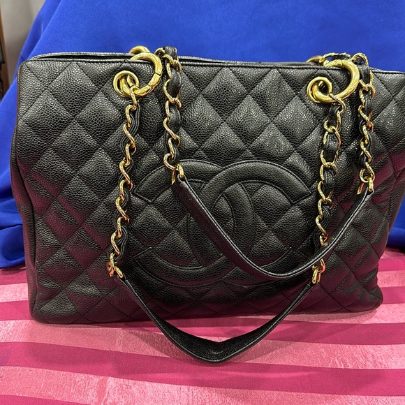 CHANEL | Bags | Chanel Black Caviar Shoppers Tote With Gold Plated ...